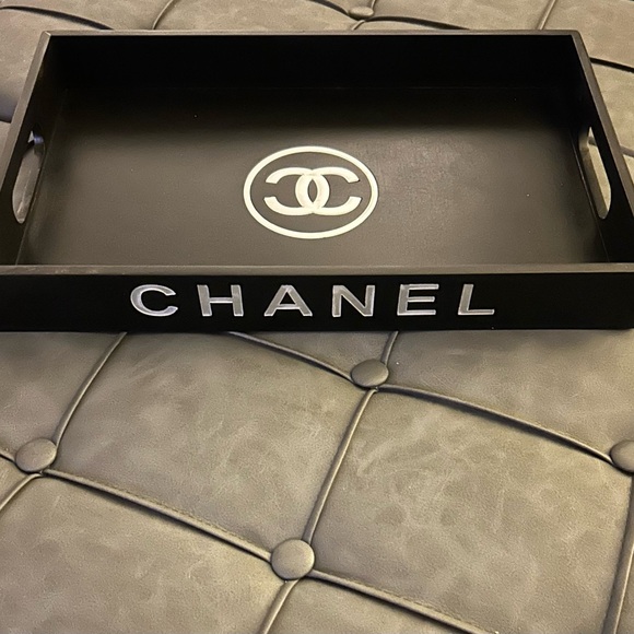 CHANEL | Accents | Chanel Black And Silver Logo Tray | Poshmark